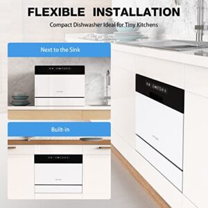 Countertop Dishwasher, Blitzhome BH-DW02 Portable Dishwasher with 6 Place Settings, 6 Programs, 360° Dual Spray, 167℉ Steam & Air-Dry Function, Compact Dishwasher for Apartments& RVs