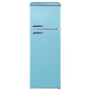 galanz glr12tbeefr refrigerator, dual door fridge, adjustable electrical thermostat control with top mount freezer compartment, retro blue, 12.0 cu ft