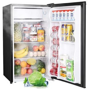 upstreman 3.2 cu.ft mini fridge with freezer, single door mini fridge, adjustable thermostat, mini refrigerator for dorm, office, bedroom, black-br321