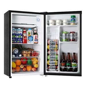 bangson mini fridge with freezer,3.2cu.ft, energy saving, low noise with reversible single door, mini fridge for bedroom office and dorm, mini fridge gifts for women and kids, black