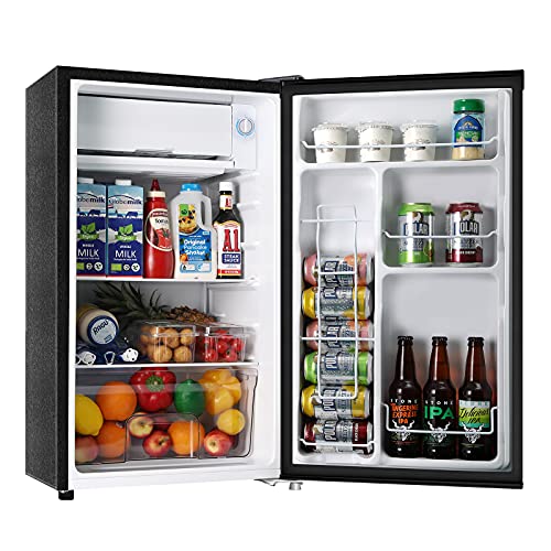 BANGSON Mini Fridge with Freezer,3.2Cu.Ft, Energy Saving, Low Noise with Reversible single door, mini fridge for Bedroom Office and Dorm, Mini Fridge Gifts for Women and Kids, Black