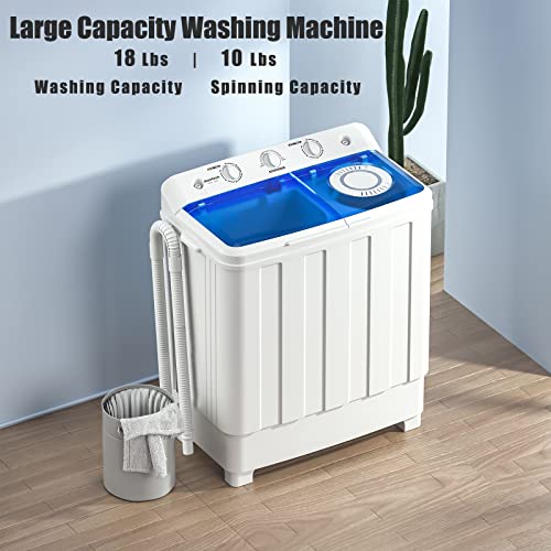 Auertech Portable Washing Machine, 28lbs Twin Tub Washer Mini Compact Laundry Machine with Drain Pump, Semi-automatic 18lbs Washer 10lbs Spinner Combo for Dorms, Apartments, RVs