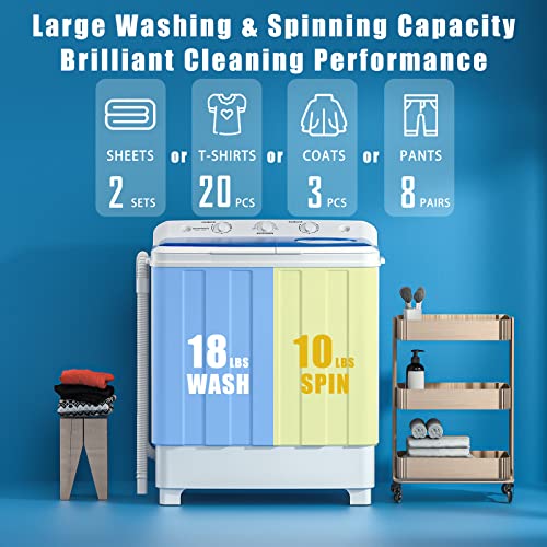 Auertech Portable Washing Machine, 28lbs Twin Tub Washer Mini Compact Laundry Machine with Drain Pump, Semi-automatic 18lbs Washer 10lbs Spinner Combo for Dorms, Apartments, RVs