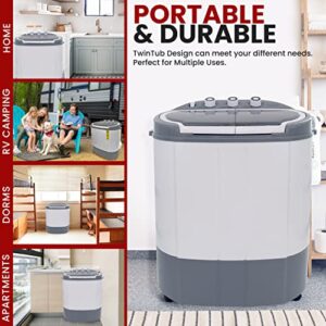 Pyle Compact Home Washer & Dryer, 2 in 1 Portable Mini Washing Machine, Twin Tubs, 11lbs. Capacity, 110V, Spin Cycle w/Hose, Translucent Tub Container Window, Ideal for Smaller Laundry Loads