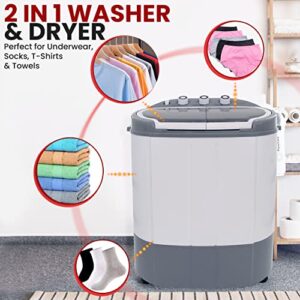 Pyle Compact Home Washer & Dryer, 2 in 1 Portable Mini Washing Machine, Twin Tubs, 11lbs. Capacity, 110V, Spin Cycle w/Hose, Translucent Tub Container Window, Ideal for Smaller Laundry Loads