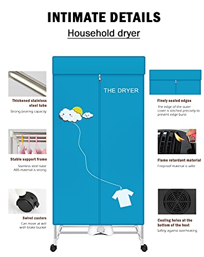 Portable Dryer,110V 1000W Electric Clothes Dryer Machine Double layer Stackable Clothes Drying Rack for Apartments, RV,Laundry,and More