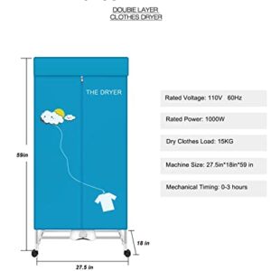 Portable Dryer,110V 1000W Electric Clothes Dryer Machine Double layer Stackable Clothes Drying Rack for Apartments, RV,Laundry,and More