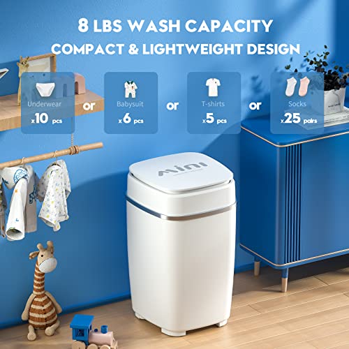 Auertech Portable Washing Machine, Mini Compact Washer 8LBS Washing Capacity Semi-Automatic Laundry Machine, Time Control