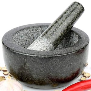 h&s pestle and mortar set large premium solid granite stone black – 16cm(6.3″) diameter