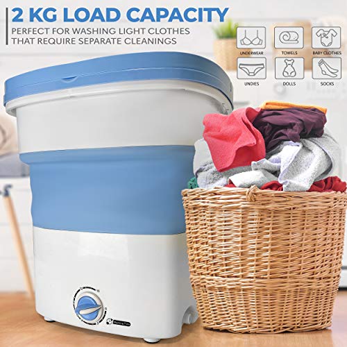 PURE CLEAN Portable Mini Washing Machine Lightweight Collapsible Bucket - Perfect for Camping, Travelling, Apartment, Dorm USA Brand - Pure Clean PUCWM33.5, light blue