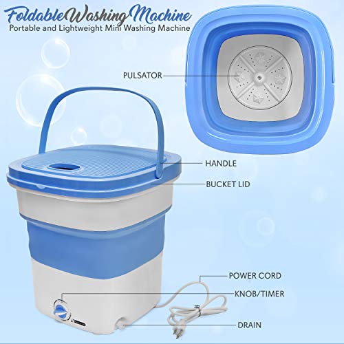 PURE CLEAN Portable Mini Washing Machine Lightweight Collapsible Bucket - Perfect for Camping, Travelling, Apartment, Dorm USA Brand - Pure Clean PUCWM33.5, light blue