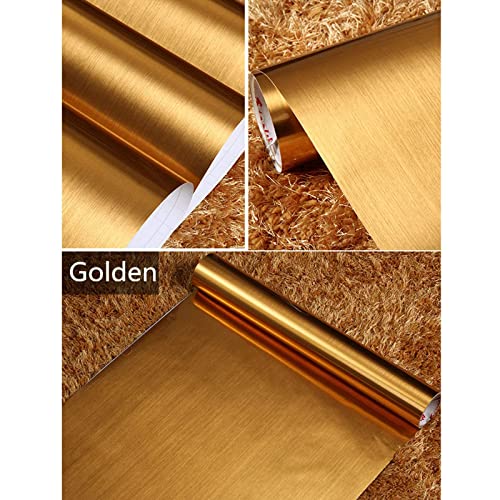 Gold Stainless Steel Wallpaper Self-Adhesive Cleanable Removable Peel and Stick 17.71" X 78.7" Refrigerator Speaker Dryer Cabinet Oven Appliances Furniture Renovation Kitchen Glitter Wallpaper