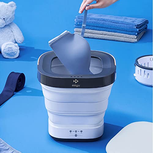 MOYU Mini Portable Bucket Washer Foldable Washing Machine with Spin Dry and Drainage Pipe (White US Plug 110 v)