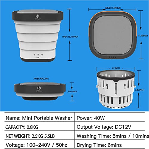 MOYU Mini Portable Bucket Washer Foldable Washing Machine with Spin Dry and Drainage Pipe (White US Plug 110 v)