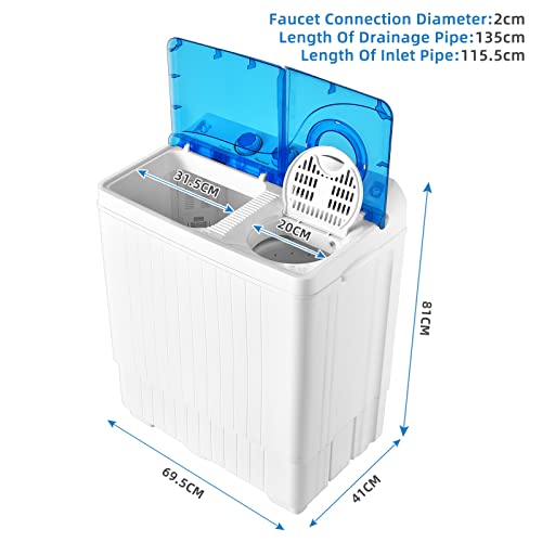 LDAILY Portable Washer and Dryer, Twin Tub Washer and Spin Dryer with 26 lbs Capacity, Semi-automatic Laundry Washer with Built-in Drain Pump, Portable Washing Machine for Apartment, Dorm & RV's