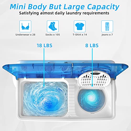 LDAILY Portable Washer and Dryer, Twin Tub Washer and Spin Dryer with 26 lbs Capacity, Semi-automatic Laundry Washer with Built-in Drain Pump, Portable Washing Machine for Apartment, Dorm & RV's