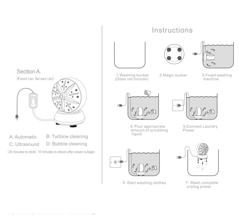 Ultrasonic Washing Machine, Double Power Version, 2023 Upgraded Portable Twin Turbo Washer, Portable Washing Machine with USB and Speed Control for Travel Business Trip or College, White - AB