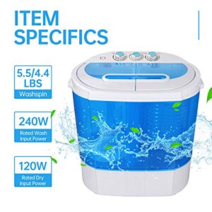 ZENY Portable Clothes Washing Machine Mini Twin Tub Small Laundry Washer Aparment Spin Dryer 9.9lbs Capacity Lightweight for Dormitory, RV