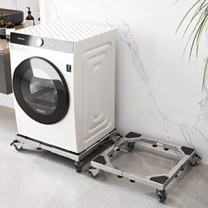 CHINCHILLA Heavy Duty All Stainless Steel Mobile Fridge Stand Base, Washing Machine Stand with Wheels, Adjustable Furniture Dolly for Washer, Refrigerator and Dryer