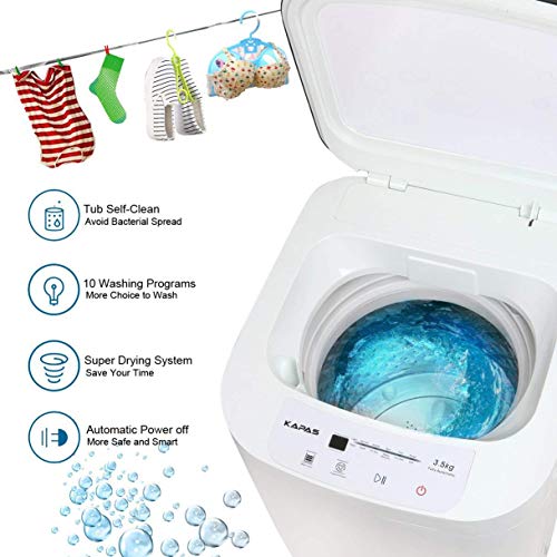 kapas kps35-735h2 upgraded compact washing machine, fully automatic 2-in-1 washer and spin dryer machine build-in pump and long hose, 8 lbs. capacity 8 lbs. top load tub washer