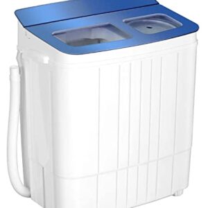 Pataku Portable Washing Machine, Compact Twin Tub Mini Washing Machine, 17.6 LBS Washer and Dryer Combo with Soaking Function, Semi-Automatic for Apartment, Dorms, RVs, Camping (White & Blue)