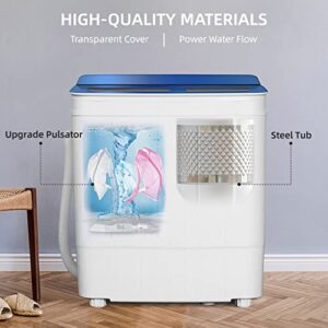 Pataku Portable Washing Machine, Compact Twin Tub Mini Washing Machine, 17.6 LBS Washer and Dryer Combo with Soaking Function, Semi-Automatic for Apartment, Dorms, RVs, Camping (White & Blue)