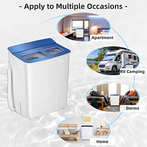 Pataku Portable Washing Machine, Compact Twin Tub Mini Washing Machine, 17.6 LBS Washer and Dryer Combo with Soaking Function, Semi-Automatic for Apartment, Dorms, RVs, Camping (White & Blue)