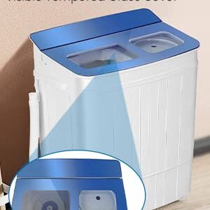 Pataku Portable Washing Machine, Compact Twin Tub Mini Washing Machine, 17.6 LBS Washer and Dryer Combo with Soaking Function, Semi-Automatic for Apartment, Dorms, RVs, Camping (White & Blue)