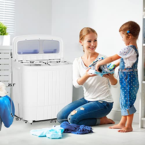 Pataku Portable Washing Machine, Compact Twin Tub Mini Washing Machine, 17.6 LBS Washer and Dryer Combo with Soaking Function, Semi-Automatic for Apartment, Dorms, RVs, Camping (White & Blue)