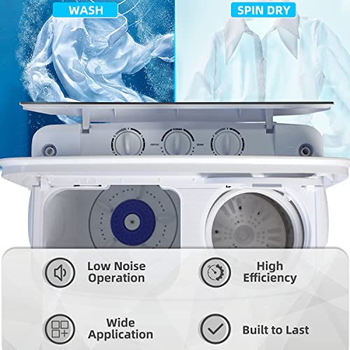 Pataku Portable Washing Machine, Compact Twin Tub Mini Washing Machine, 17.6 LBS Washer and Dryer Combo with Soaking Function, Semi-Automatic for Apartment, Dorms, RVs, Camping (White & Blue)