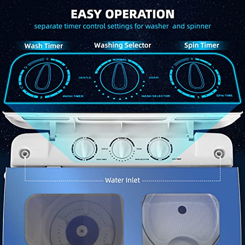 Pataku Portable Washing Machine, Compact Twin Tub Mini Washing Machine, 17.6 LBS Washer and Dryer Combo with Soaking Function, Semi-Automatic for Apartment, Dorms, RVs, Camping (White & Blue)