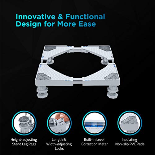 Adjustable Fridge Stand- Dryer Stand- Refrigerator Stand-Mini Fridge Stand- Washer Pedestal-Strong Feet for Washing Machine-Washer Stand-Strong Feet for Fridge- Movable Washer Stand