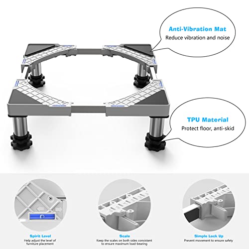 SEISSO Fridge Stand-Adjustable Dryer Stand with 4 Heavy Duty Feet Increase 7-8.6inch Height Max Load 770LB/350KG Base Stand for Washer Refrigerator Washing Machine Dryer