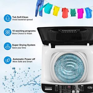 Nictemaw Portable Washing Machine 17.7lbs Capacity Full-Automatic Portable Washer and Dryer Combo with 10 Programs and 8 Water Level Selections 1.9 Cu.ft Compact Washer for Apartments, Home, Dorms, Rv