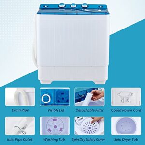 Homguava Portable Washing Machine 26Lbs Capacity Washer and Dryer Combo 2 In 1 Twin Tub Laundry Washer(18Lbs) & Spinner(8Lbs) with Built-in Gravity Drain Pump,for Apartment,Dorms,RV Camping (BLUE)