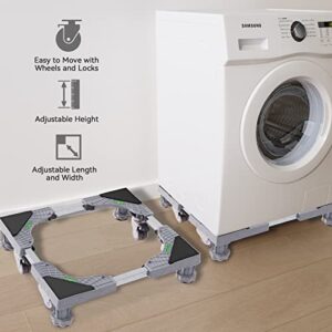 MORITIA Washing Machine Fridge Stand Adjustable Base with 4 Freely Movable Universal Wheels for Washing Machine, Laundry Dryer Washer and Refrigerator by Double Elite