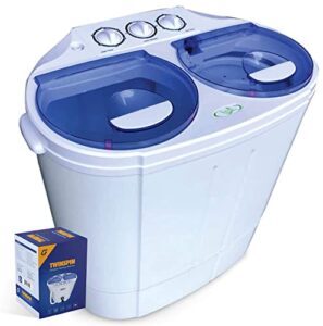 garatic portable compact mini twin tub washing machine w/wash and spin cycle, built-in gravity drain, 13lbs capacity for camping, apartments, dorms, college rooms, rv’s, delicates and more