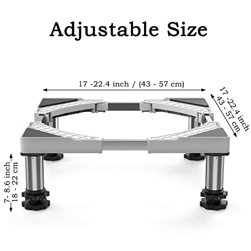 SEISSO Fridge Stand-Adjustable Washing Machine Base Stand with 4 Heavy Duty Feet Increase 7-8.6inch Height Universal Dryer Stand for Refrigerator Furniture Washing Dryer Max Load 770 LB (350 KG)