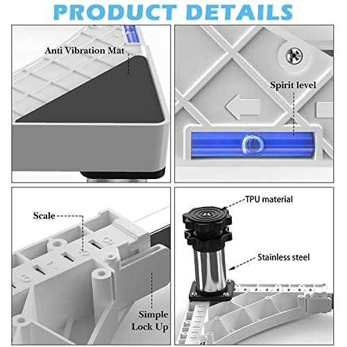 SEISSO Fridge Stand-Adjustable Washing Machine Base Stand with 4 Heavy Duty Feet Increase 7-8.6inch Height Universal Dryer Stand for Refrigerator Furniture Washing Dryer Max Load 770 LB (350 KG)