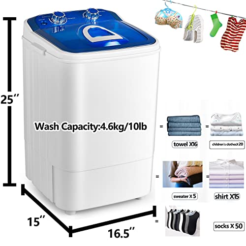 Qzexun Portable Machine Single Tub Wash and Spin Dryer,11lbs Capacity for Camping Apartment Dormitory, Blue