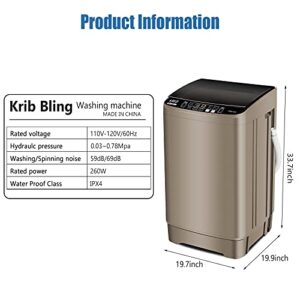 Full-Automatic Washing Machine 15.6lbs, Krib Bling Portable Compact Laundry Washer with Drain Pump, 10 Wash Programs 8 Water Levels with LED Display