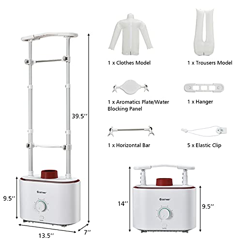 COSTWAY Portable Clothes Dryer, 1050W Multifunctional Clothes Drying & Ironing Machine, with Timer & Hot/Cold Wind, Automatic Garment Dryer & Iron Rack for Shirts/Sweaters/Coats/Jeans