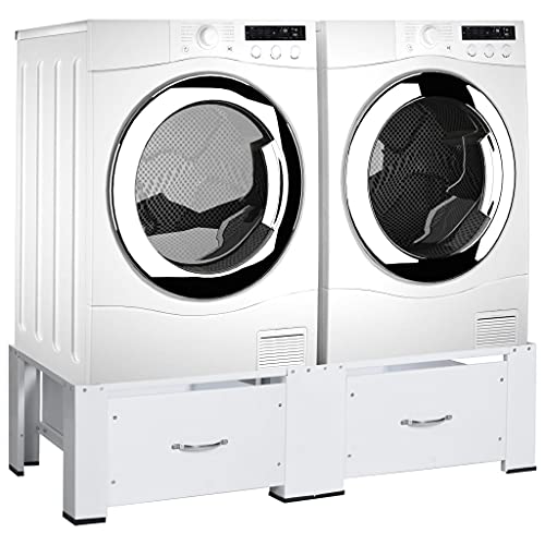 INLIFE Double Washer Dryer Stand with Drawer, Heavy Duty Washing Machine Pedestal with Storage Drawer Adjustable Height Base for Mini Air Conditioner Refrigerator Dryer 50"x 21.5"x 12.8" (WxDxH)