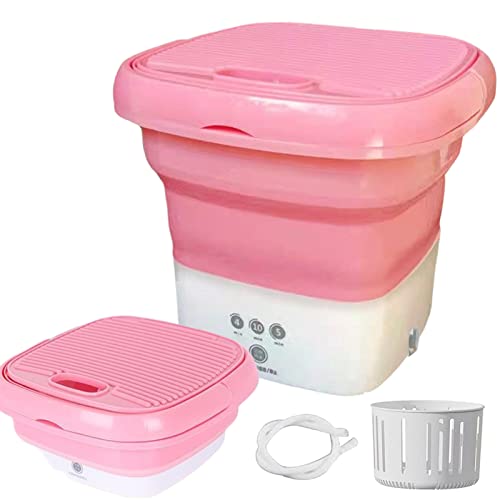 Portable Mini Foldable Clothes Washing Machine,Portable Laundry Bucket Washer with Spin Dryer Bucket for Automatic Home Travel Self-Driving Tour Underwear Foldable Washer, Pink