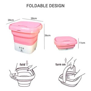 Portable Mini Foldable Clothes Washing Machine,Portable Laundry Bucket Washer with Spin Dryer Bucket for Automatic Home Travel Self-Driving Tour Underwear Foldable Washer, Pink