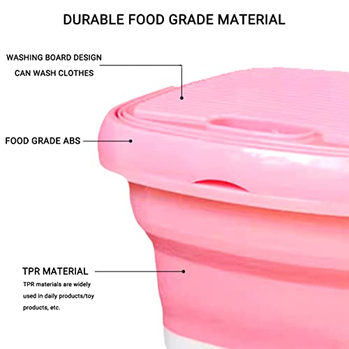 Portable Mini Foldable Clothes Washing Machine,Portable Laundry Bucket Washer with Spin Dryer Bucket for Automatic Home Travel Self-Driving Tour Underwear Foldable Washer, Pink