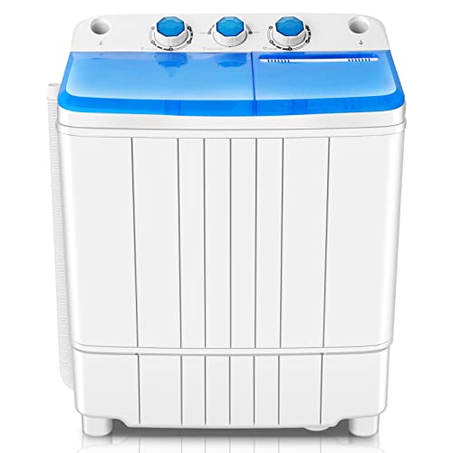 Nictemaw Washing Machine 16lbs Portalbe Washer and Dryer Combo 2-in-1 Compact Twin Tub Laundry Washer with Built-in Drain Pump 11lbs Washer and 5lbs Dryer Semi-automatic for Dorms, Apartments, RVs