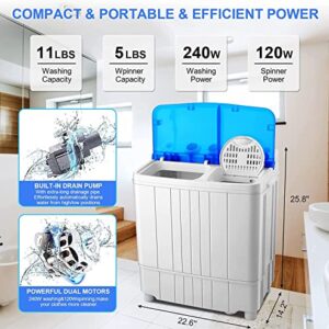 Nictemaw Washing Machine 16lbs Portalbe Washer and Dryer Combo 2-in-1 Compact Twin Tub Laundry Washer with Built-in Drain Pump 11lbs Washer and 5lbs Dryer Semi-automatic for Dorms, Apartments, RVs