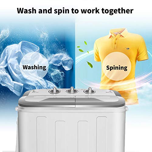 Clothes Washing Machines,SAFEPLUS Compact Mini Twin Tub Versatile Washer Machine with 8 lbs Washing &5 lbs Spin Dryer Load Cappacity Gravity Drain Pump and Drain Hose for Apartment