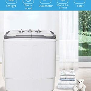 Clothes Washing Machines,SAFEPLUS Compact Mini Twin Tub Versatile Washer Machine with 8 lbs Washing &5 lbs Spin Dryer Load Cappacity Gravity Drain Pump and Drain Hose for Apartment